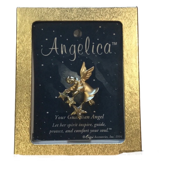 Gigi Accessories | Jewelry | Vintage Guardian Angel Pin Gold Sparkle ...